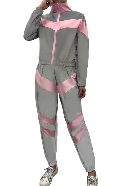 Womens Spandex Reflective Striped Two Piece Suit Zorket