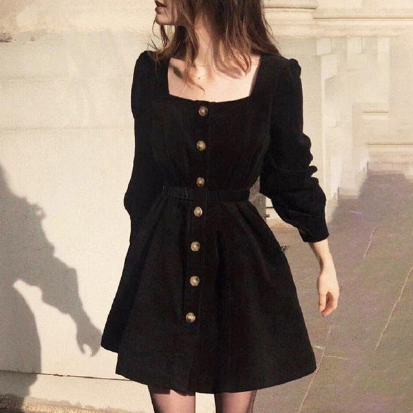 Women's Spring A-Line Mini High-Waist Dress With Buttons | ZORKET