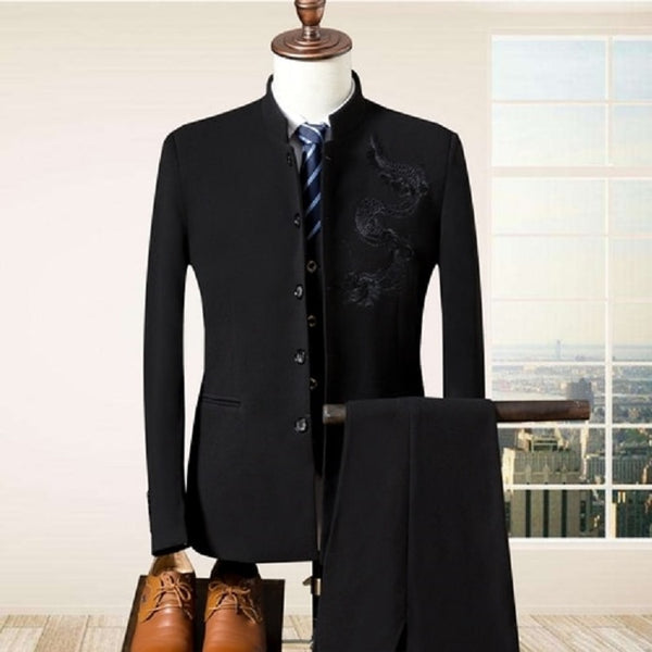 Men's Suit With Chinese Collar And Dragon Embroidery | ZORKET | ZORKET