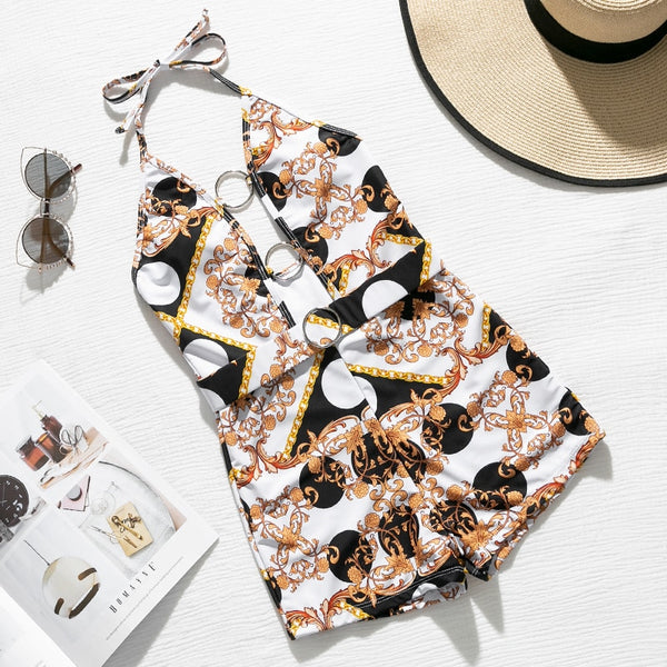 Women's Summer Belted One-Piece Swimsuit With Print | ZORKET