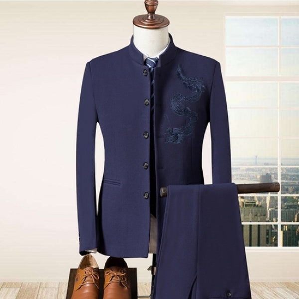 Men's Suit With Chinese Collar And Dragon Embroidery | ZORKET | ZORKET