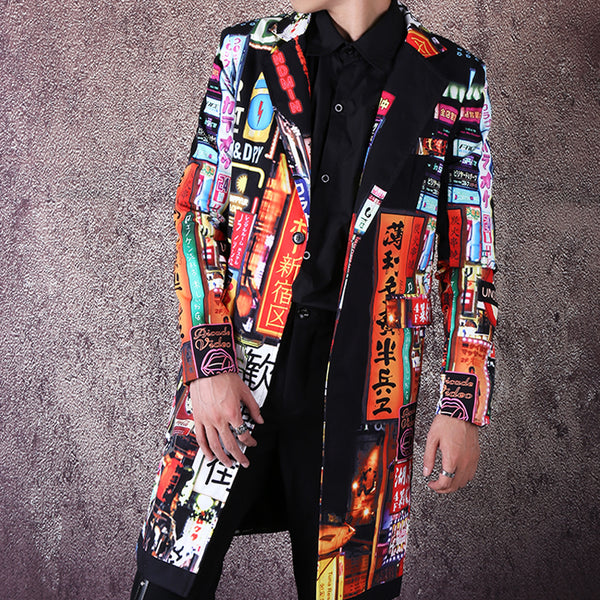 Men's Slim Fit Long Blazer With Print | ZORKET