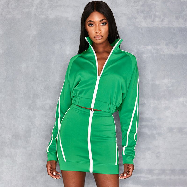 Women's Autumn Casual Zipper Two-Piece Dress With Stripes | ZORKET