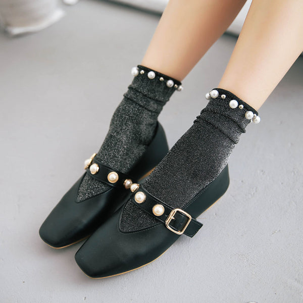 Women's Glitter Socks With Pearl Design | ZORKET