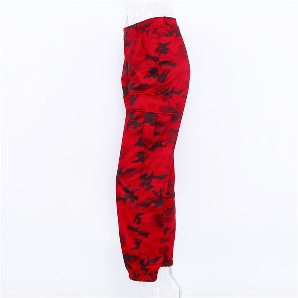 Women's Spring/Autumn Red Camouflage Cargo Pants | ZORKET | ZORKET