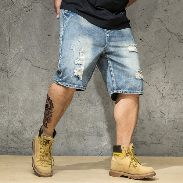 Men's Ripped Denim Straight Shorts | Plus Size | ZORKET | ZORKET