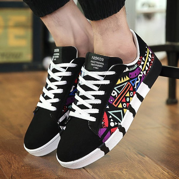Men's Summer Canvas Sneakers With Multicolor Print | Men's Flat Shoes ...