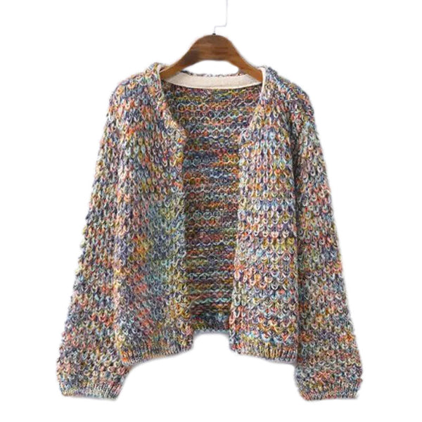 Female Casual Rainbow Color Knitted Cardigan | ZORKET