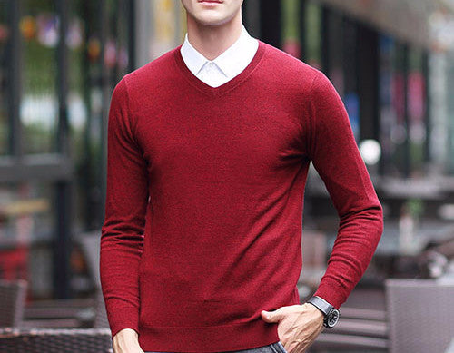 Men's Wool High-Grade V-Neck Pullover | ZORKET