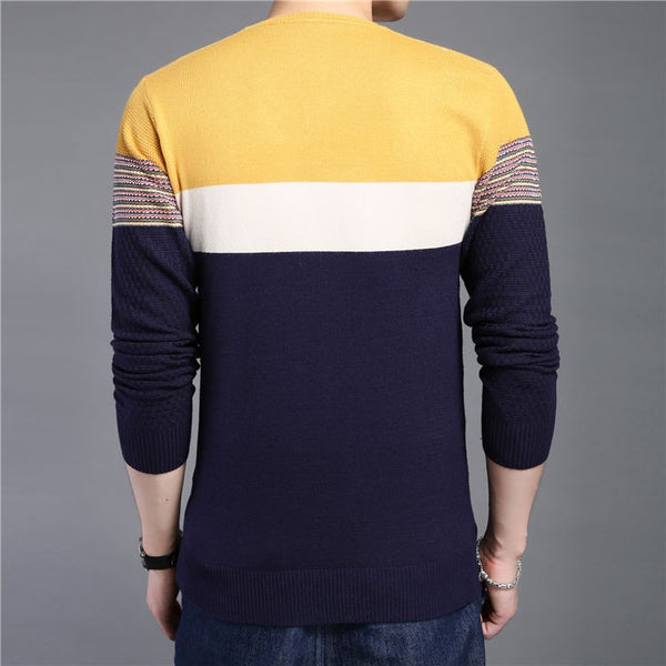 Men's Striped V-Neck Casual Patchwork Pullover | ZORKET